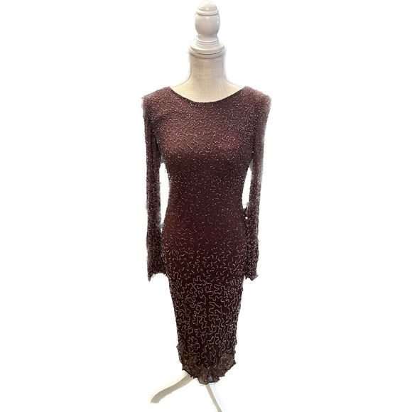 Morrell Maxie | Dresses | Morrel Maxi Merlot Long Sleeved Beaded ...